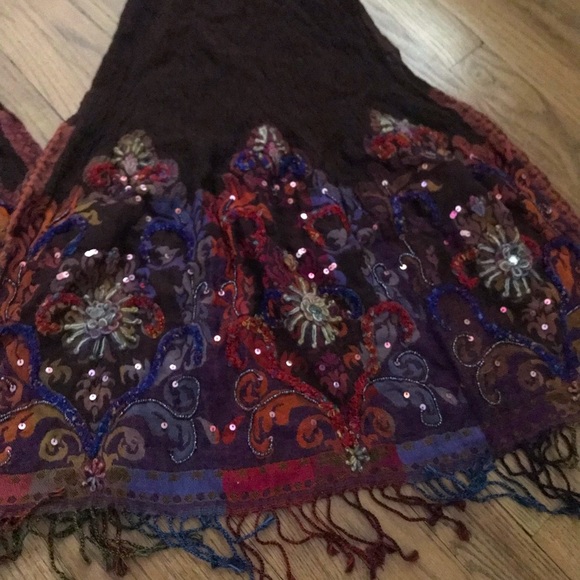 Vintage | Accessories | Vintage Hippie Bohemian Embroidered Scarf ...